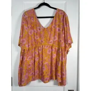 Angie | Tops | Angie Romantic Gypsy Boho Floral Top Yellow Pink ...